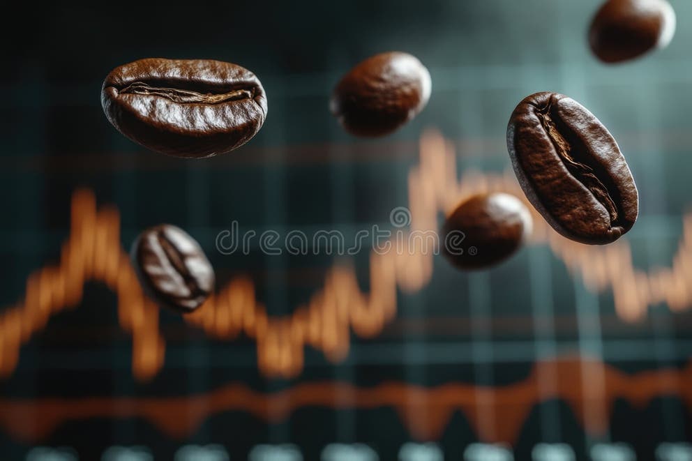 A Cluster of Coffee Beans Suspended in Mid-air Stock Illustration ...