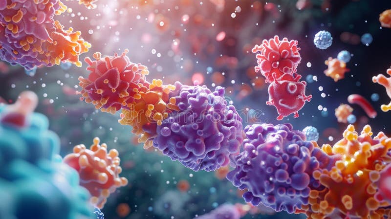 A Cluster of Colorful Bacteria. the Bacteria are Various Shapes and ...