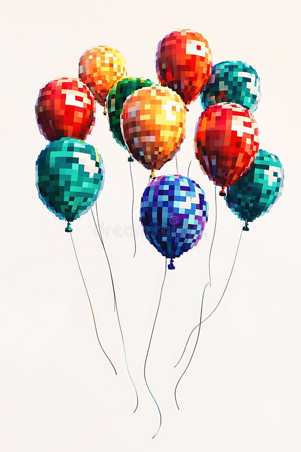 A Cluster of Colorful Balloons Featuring a Pixelated Design, Each ...