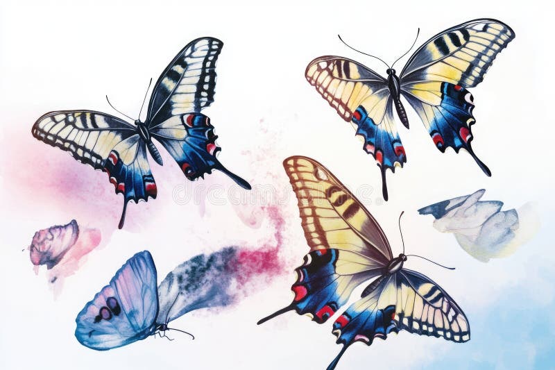 A Cluster of Colorful Butterflies Fluttering Together in the Air Stock ...