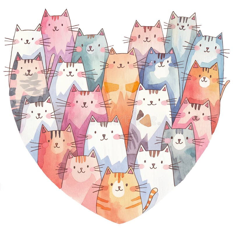 A Cluster of Colorful Cartoon Cats Forms a Heart Shape Stock Photo ...
