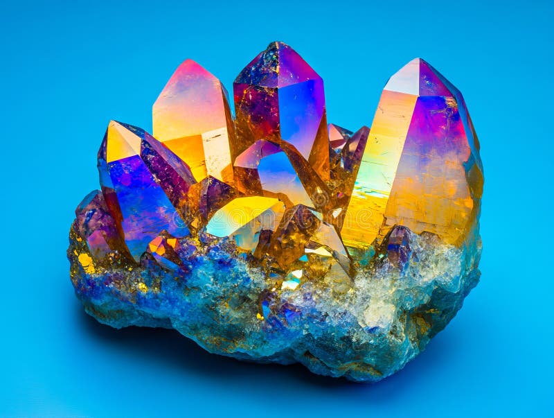 A Cluster of Colorful Crystals on a Blue Background Stock Photo - Image ...