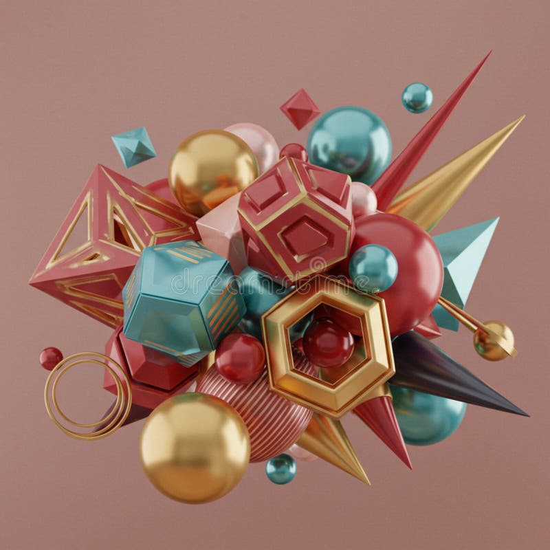 A Cluster of Colorful 3D Geometric Shapes, Including Spheres, Cubes ...