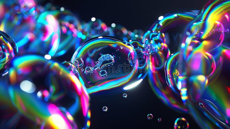 A Cluster of Colorful Soap Bubbles Drifting in a Pool of Water Stock ...