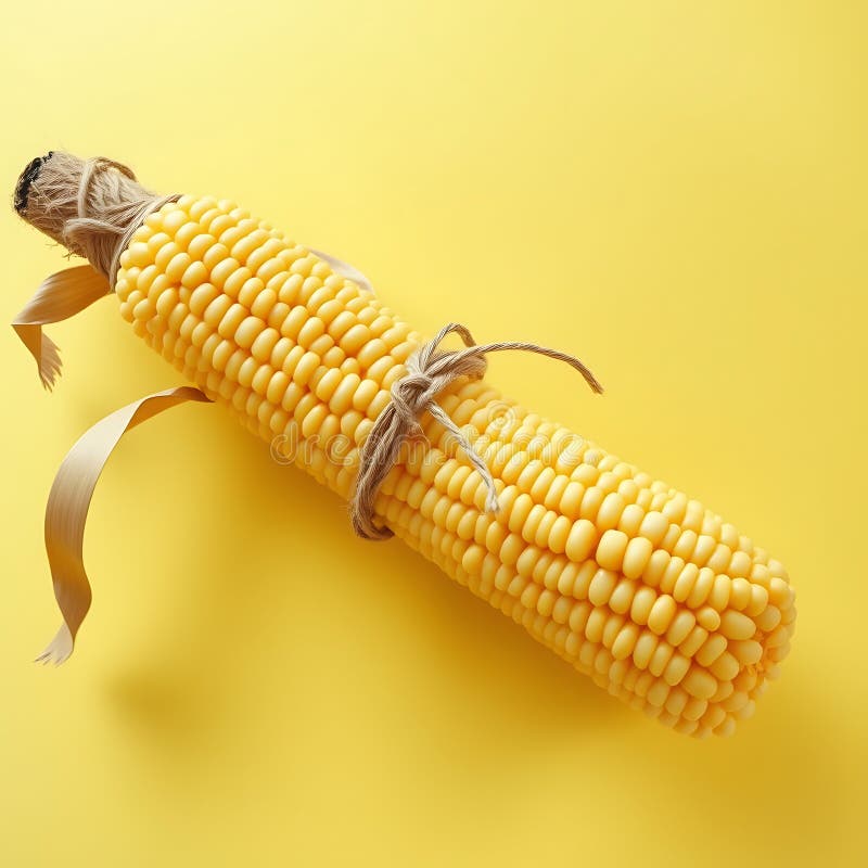 A Cluster of Corn Cobs Tied with a Rustic Rope on a Pastel Yellow ...