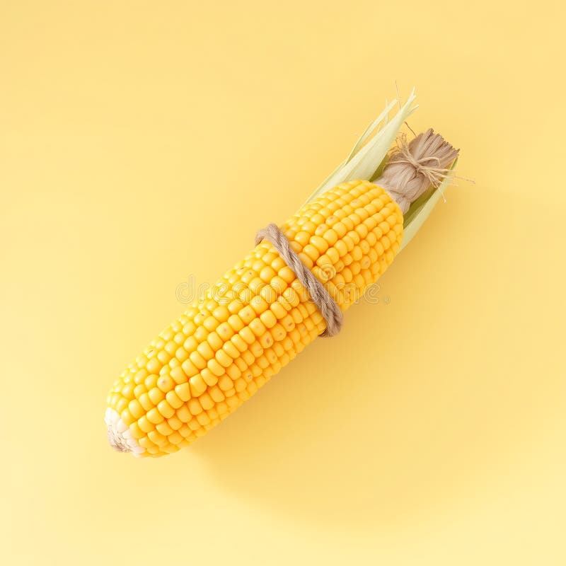 A Cluster of Corn Cobs Tied with a Rustic Rope on a Pastel Yellow ...