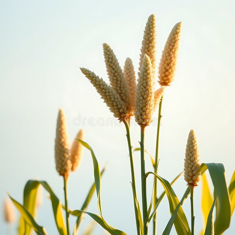 A Cluster of Corn Plants in Soft Evening Light on a Pastel Blue ...