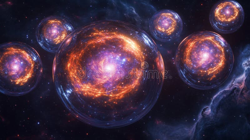 Cluster of Cosmic Bubbles Containing Vibrant Galaxies and Nebulae Stock ...