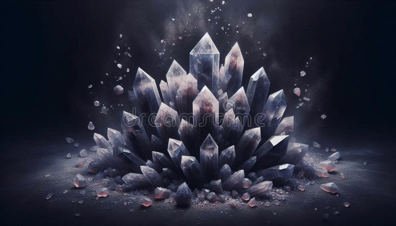 A Cluster of Crystal Formations Emerging from the Ground on the Dark ...