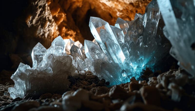 A Cluster of Crystals in a Cave with a Light Coming from Behind it and ...