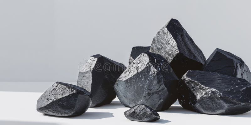 Cluster of Dark Rough Rocks with Shiny Surfaces and Angular Edges ...