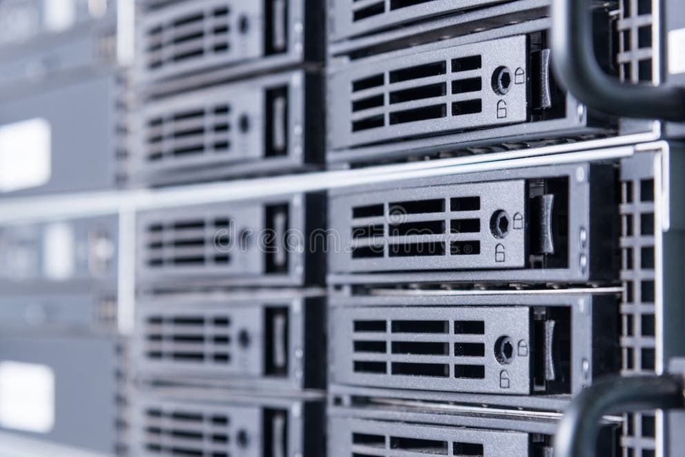 Cluster of Data Storage SSD Hard Drives Inside Server Rack Stock Photo ...