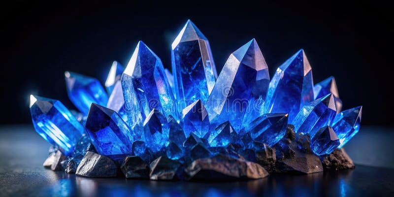 A Cluster of Deep Blue Crystals Glowing in the Dark. Generative AI ...