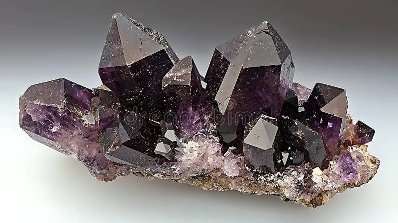 Cluster of Deep Purple Amethyst Crystals on Matrix Stock Image - Image ...