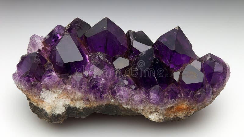 A Cluster of Deep Purple Amethyst Crystals on a Rock Base Stock ...