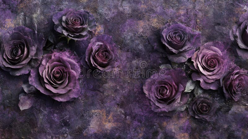 A Cluster of Deep Purple Roses on a Textured, Dark Backdrop Stock ...