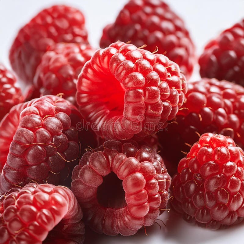 A Cluster of Deep Red Velvet Red Raspberry on White Stock Image - Image ...