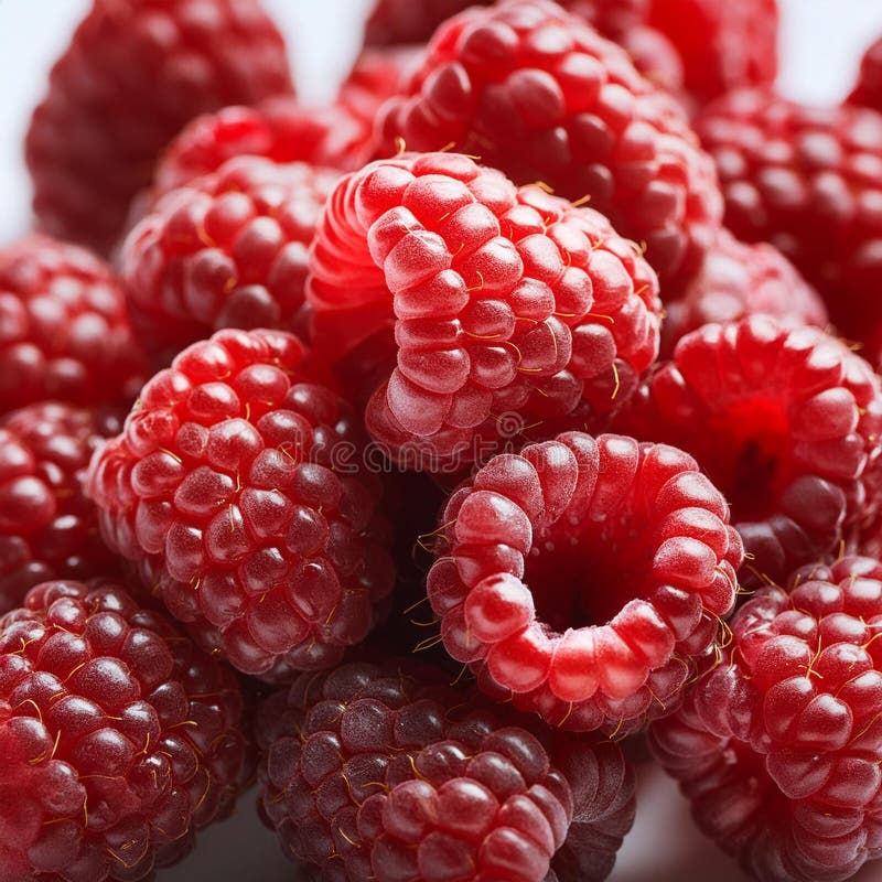 A Cluster of Deep Red Velvet Red Raspberry on White Stock Image - Image ...