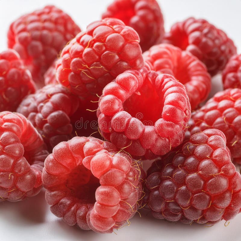 A Cluster of Deep Red Velvet Red Raspberry on White Stock Image - Image ...
