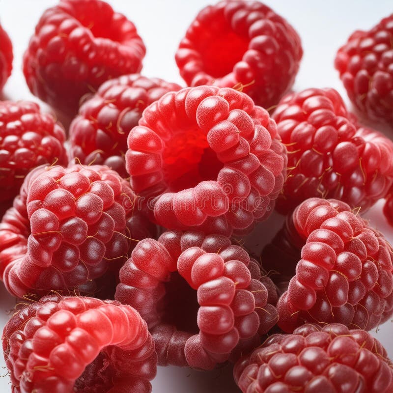 A Cluster of Deep Red Velvet Red Raspberry on White Stock Image - Image ...