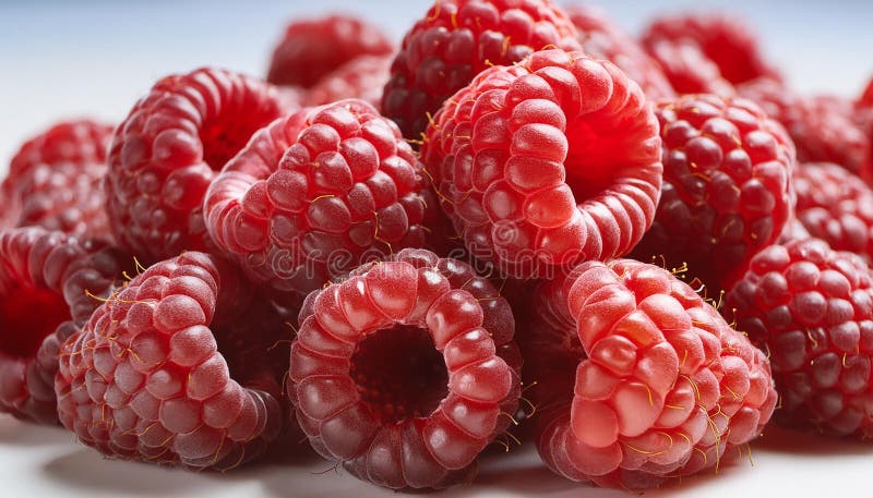A Cluster of Deep Red Velvet Red Raspberry on White Stock Image - Image ...