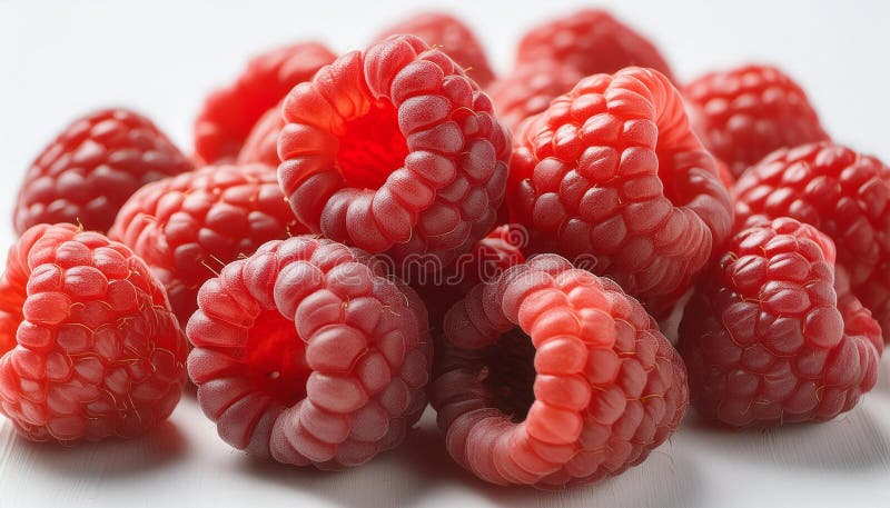 A Cluster of Deep Red Velvet Red Raspberry on White Stock Image - Image ...