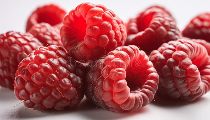 A Cluster of Deep Red Velvet Red Raspberry on White Stock Image - Image ...