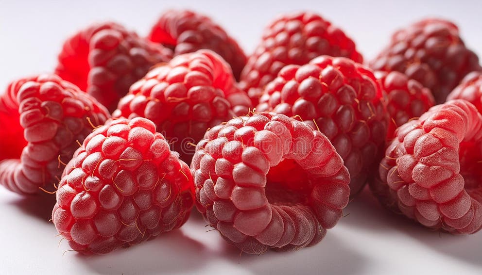 A Cluster of Deep Red Velvet Red Raspberry on White Stock Image - Image ...