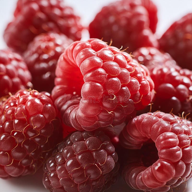 A Cluster of Deep Red Velvet Red Raspberry on White Stock Image - Image ...