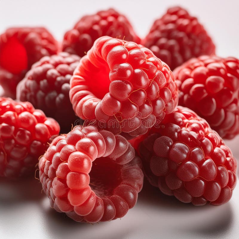 A Cluster of Deep Red Velvet Red Raspberry on White Stock Image - Image ...