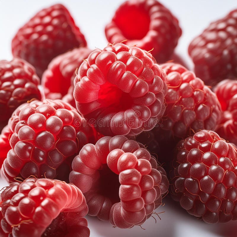 A Cluster of Deep Red Velvet Red Raspberry on White Stock Image - Image ...