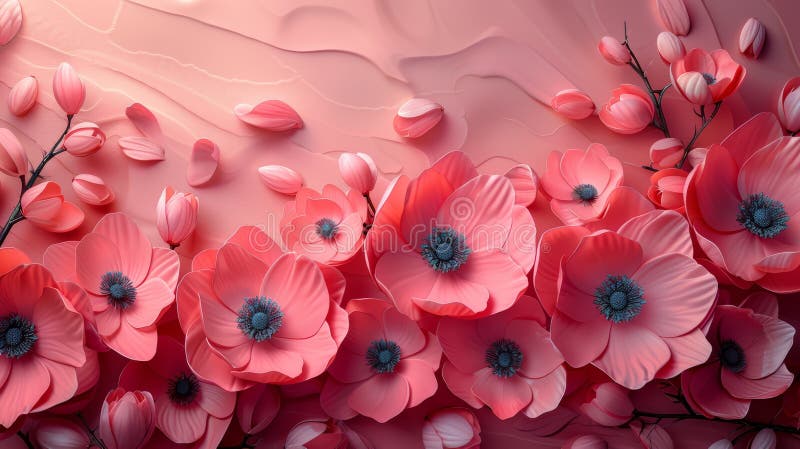 A Cluster of Delicate Pink Flowers with Blue Centers on a Soft Pink ...