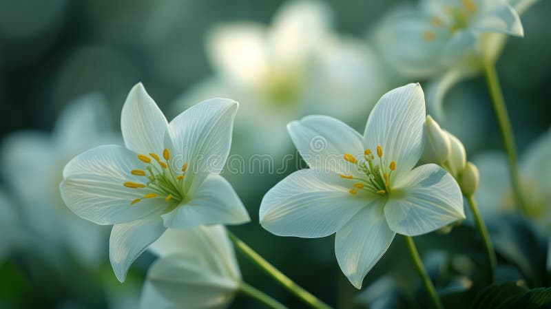 Delicate White Flowers Blooming Beautifully in Soft Morning Light Stock ...