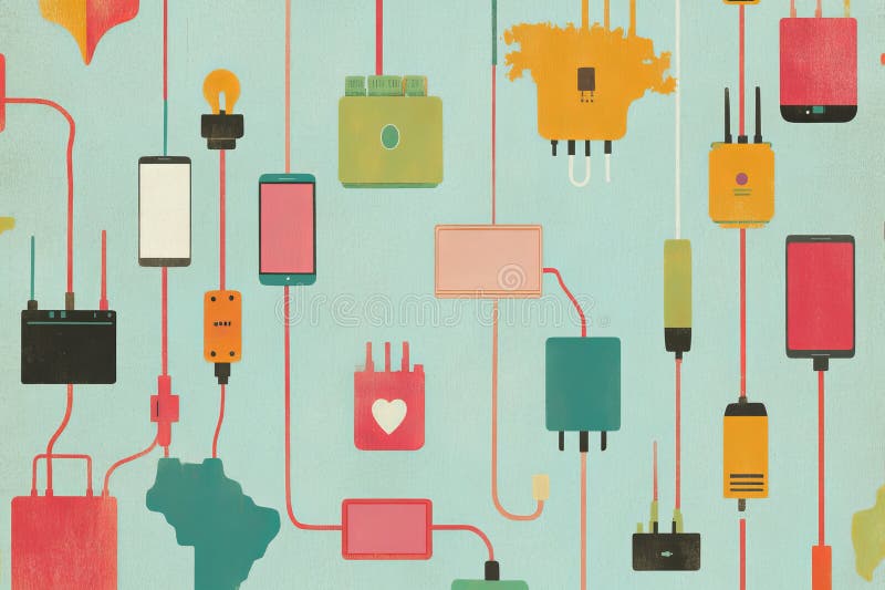 A Cluster of Digital and Technological Devices Intertwined with Cables ...