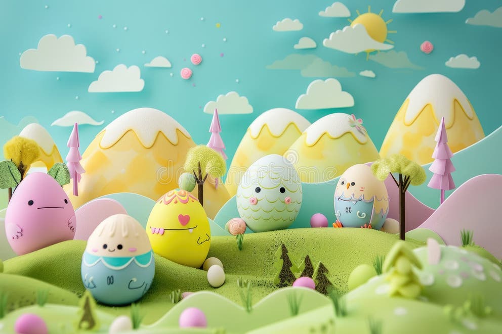 A Cluster of Easter Eggs Rest on a Grassy Hill, Surrounded by Natures ...