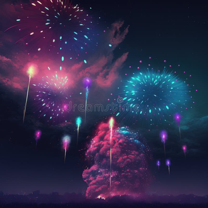 Cluster of Festive Fireworks. AI Render. Stock Illustration ...