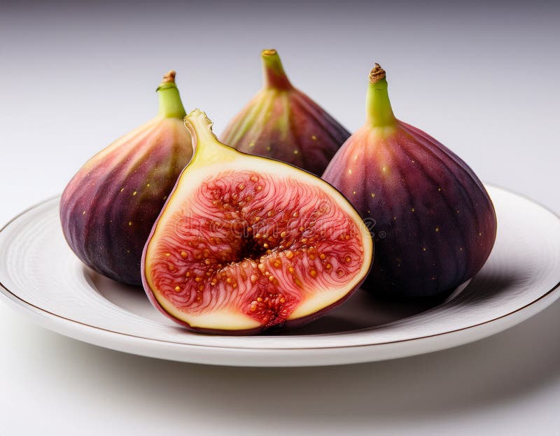 A Cluster of Figs with One Sliced Open Exposing Bright Pink Interior ...
