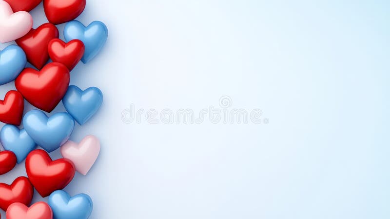 Cluster of Floating 3D Red and Blue Hearts Along a Soft Gradient ...