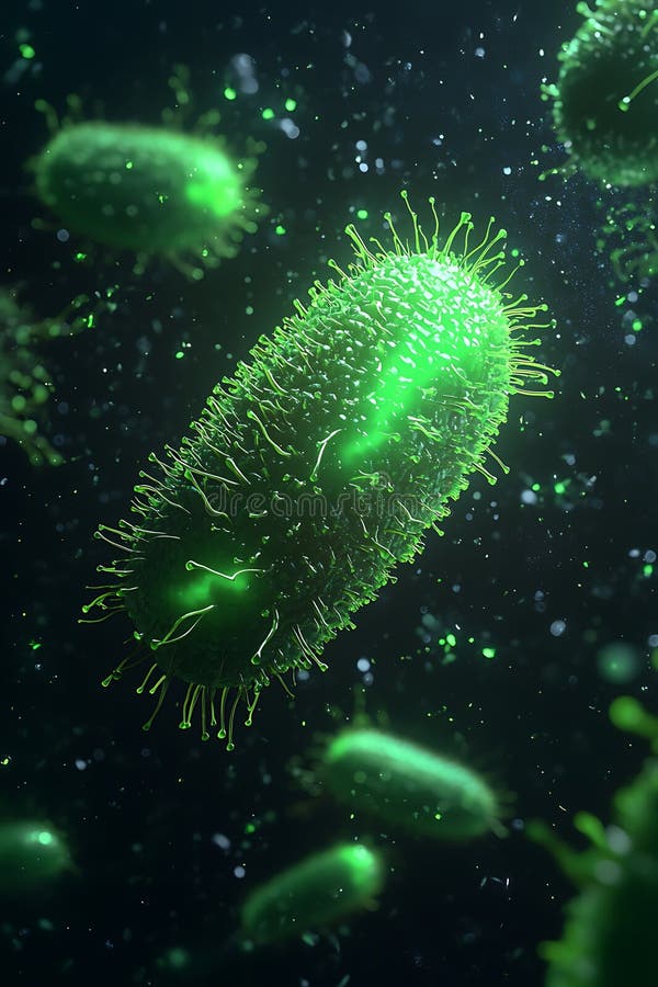 Cluster of Fluorescent Green Bacteria Floating in a Dark Environment ...