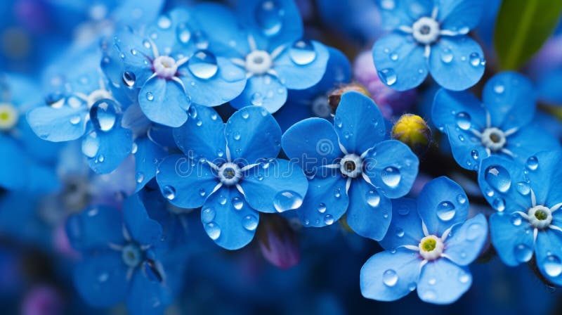 A Cluster of Forget-me-not Flowers Covered in Tiny Water Droplets Stock ...