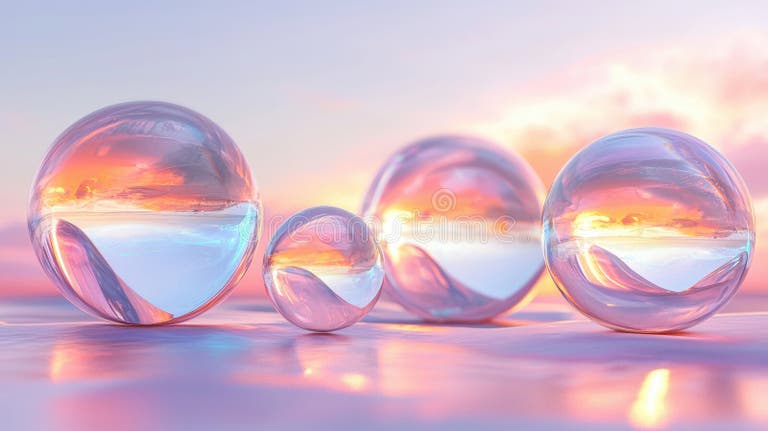 A Cluster of Four Glass Spheres, Each Containing a Reflection of a ...