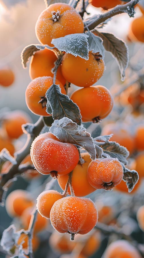 Cluster of Frozen Oranges on Twig of Fruitbearing Tree Stock Photo ...