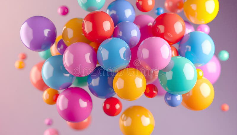 Cluster of Glossy Balloon Blobs in Vibrant Colors, Abstract Floating Objects, Soft Lighting ...