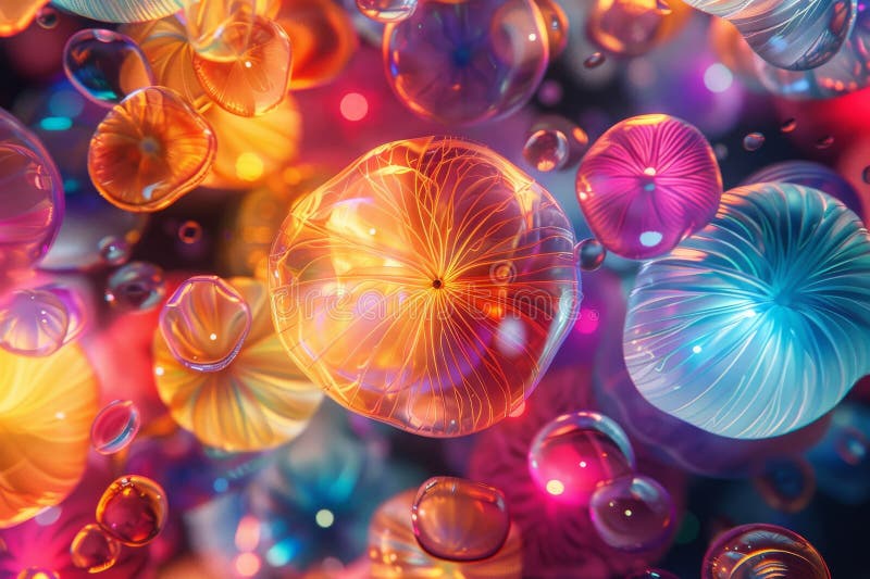 A Cluster of Glowing, Abstract Shapes, Each with Its Own Unique ...