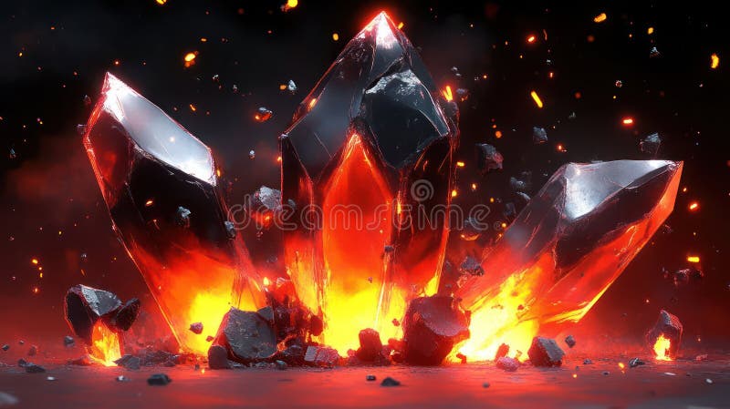 A Cluster of Glowing, Jagged Crystals Surrounded by Molten Lava and ...