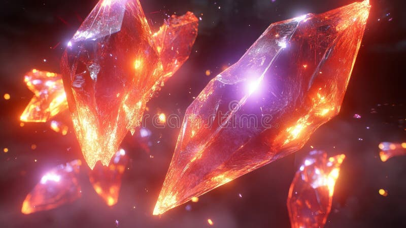 A Cluster of Glowing Orange Crystals Floating in a Dark, Mystical ...