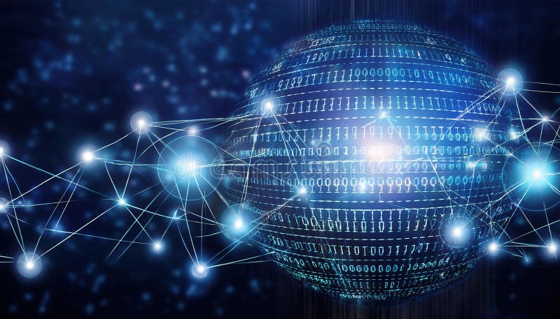 Cluster of Glowing Spheres Interconnected by Streams of Binary Code Symbolizes AI Driven ...