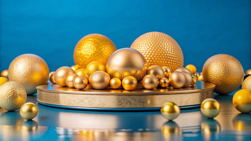 A Cluster of Golden Spheres Arranged on a Circular Platform Against a ...