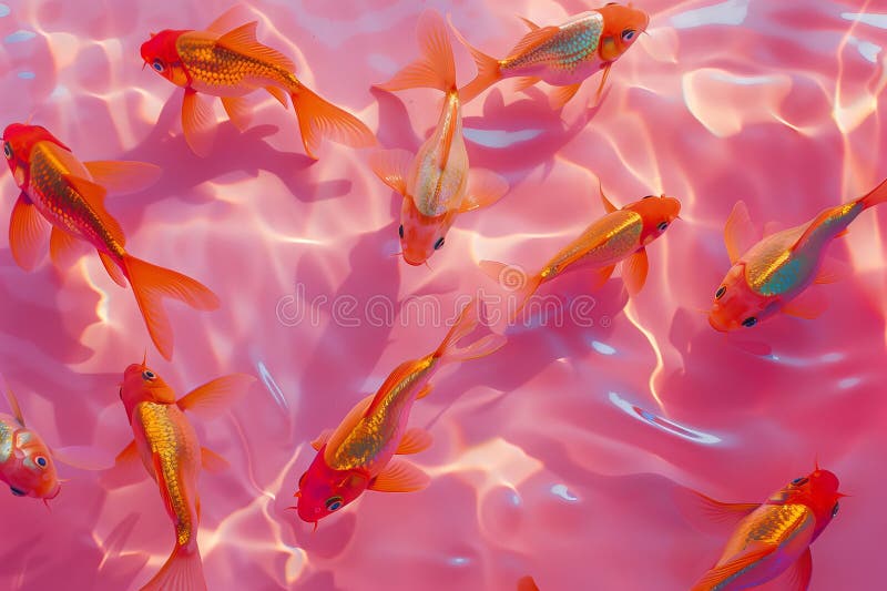 A Cluster of Goldfish is on a Pink Background. Stock Illustration ...