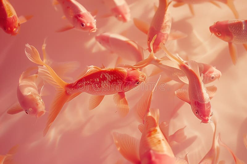 A Cluster of Goldfish is on a Pink Background. Stock Illustration ...